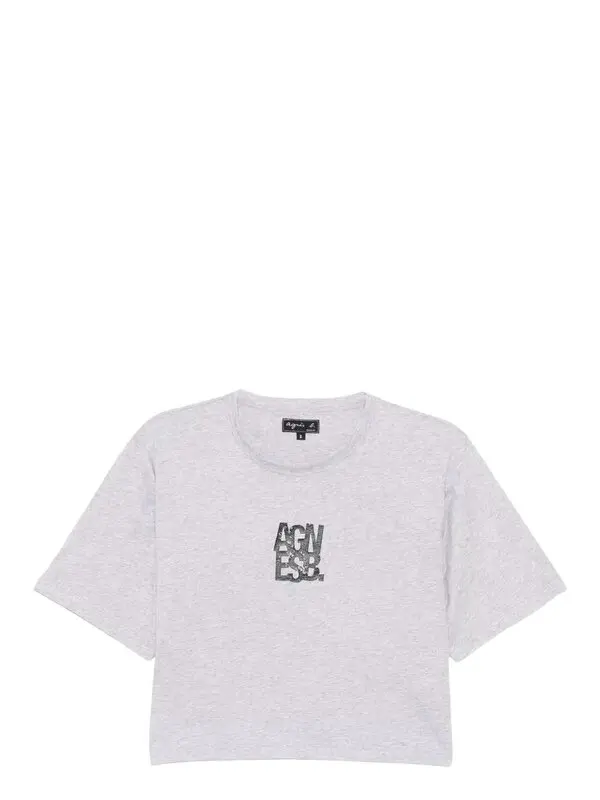 AGNES B. Graphic Crop T-shirt - Grey
