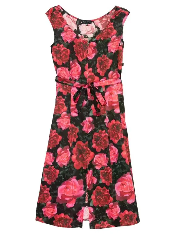 AGNES B. Floral Tie-waist Dress - Black