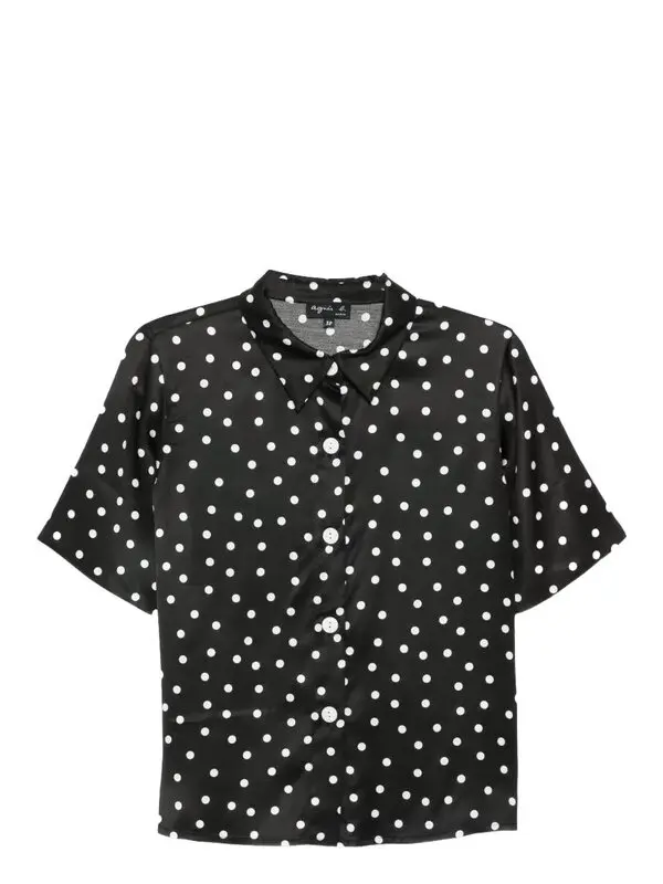 AGNES B. Polka-dot Buttoned Top - Black