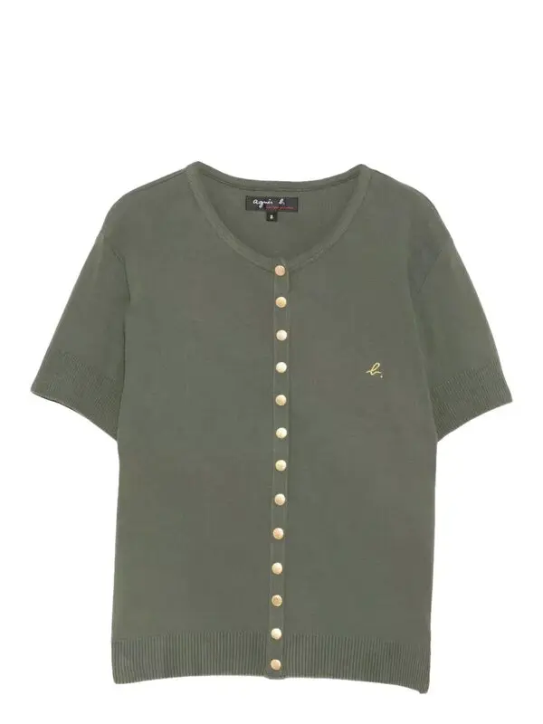 AGNES B. Button-down Short-sleeve Cardigan - Green