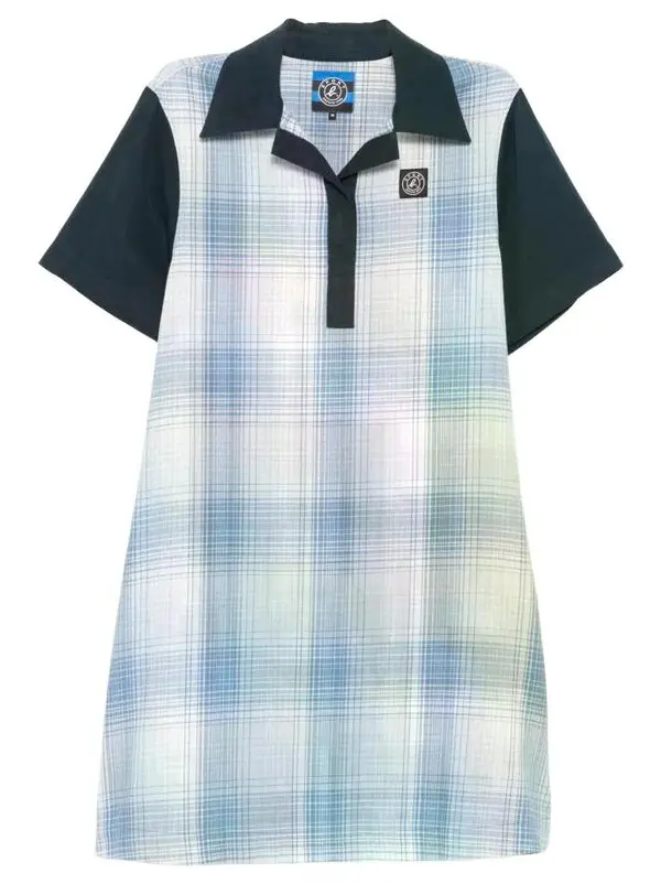 AGNES B. Check Paneled Dress - Blue