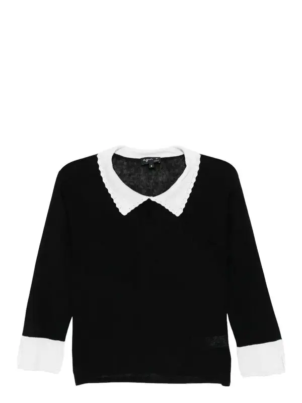 AGNES B. Scalloped Collar Top - Black