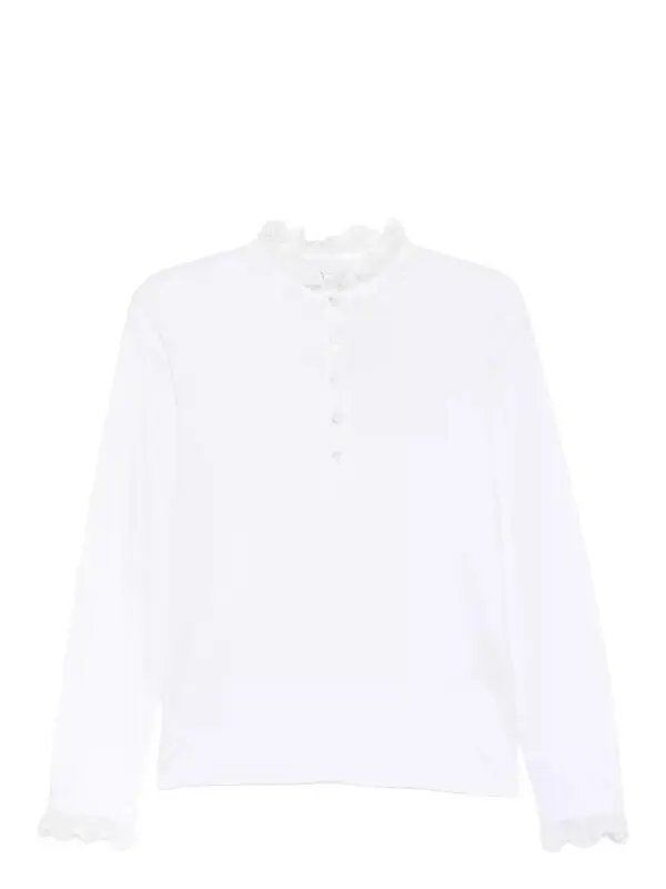 AGNÈS B. Lace Trim Cotton Henley Blouse - White