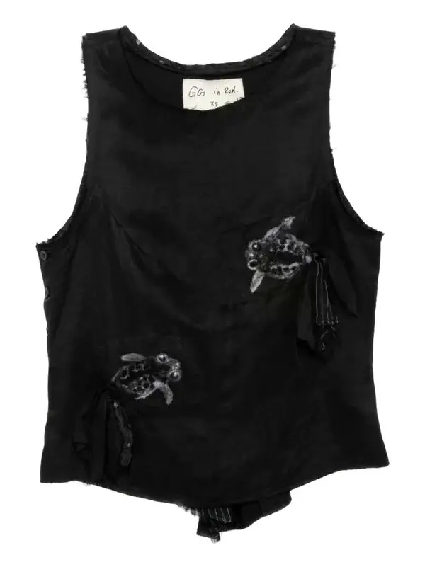 GG IN RED Embroidered Sleeveless Top - Black