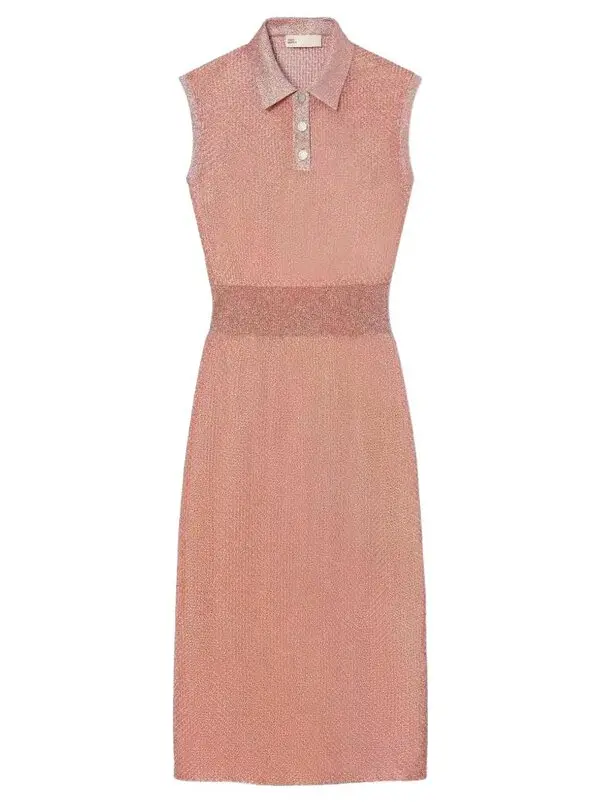 Tory Burch Polo Metallic Mesh Midi Dress - Pink
