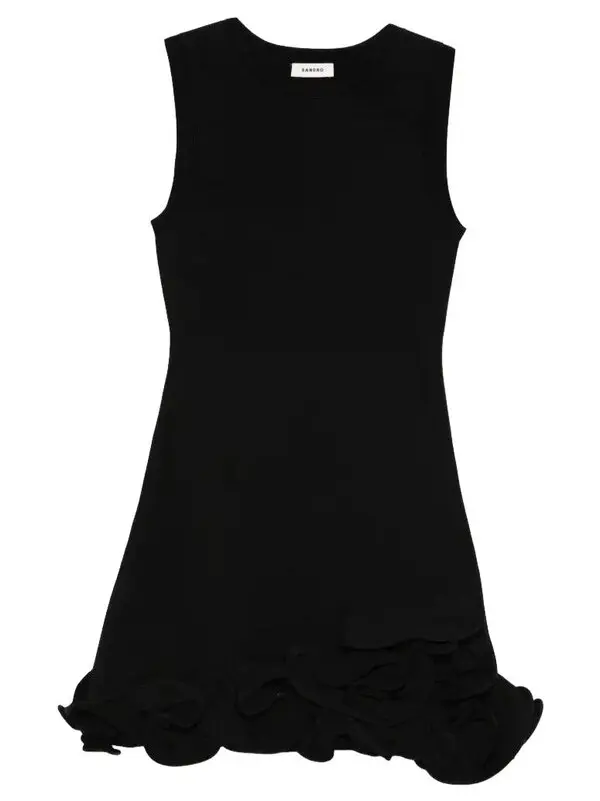 Sandro Ruffle Knitted Mini Dress - Black