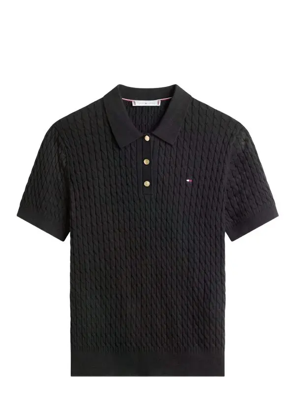Tommy Hilfiger Cable-knit Polo Top - Black