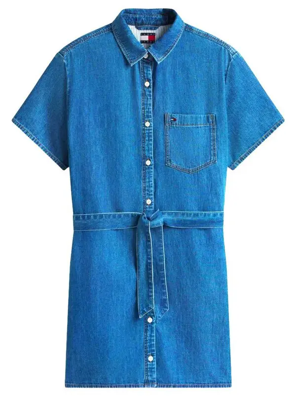 Tommy Hilfiger Denim Shirt Dress With Waist Tie - Blue