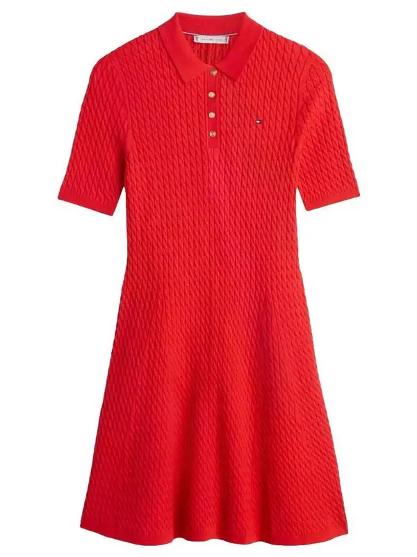 Tommy Hilfiger Cable-knit Polo A-line Dress - Red