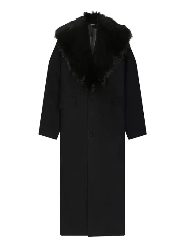 Dolce & Gabbana Faux-fur Collar Virgin Wool Coat - Black