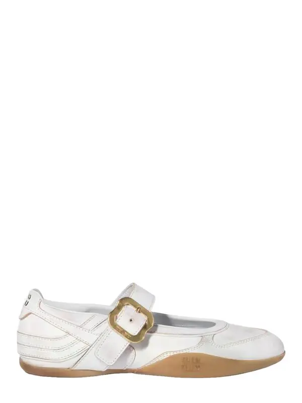 Miu Miu Gymnasium Leather Ballerinas With Strap And Buckle - White