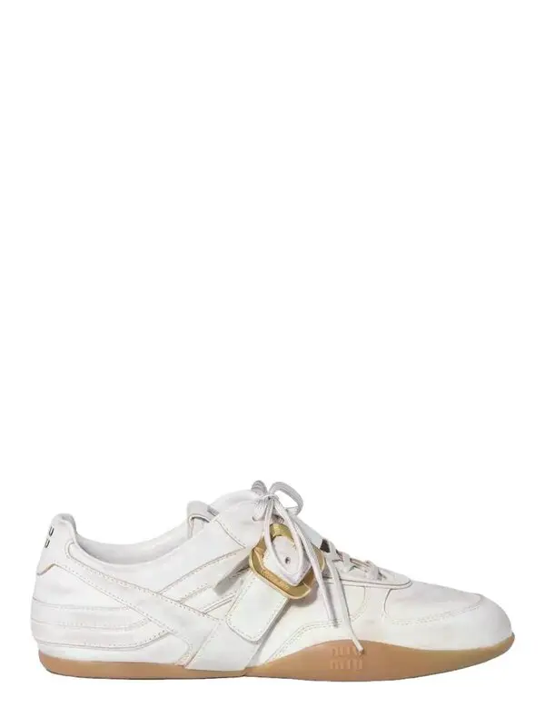 Miu Miu Gymnasium Leather Sneakers With Strap And Buckle - White