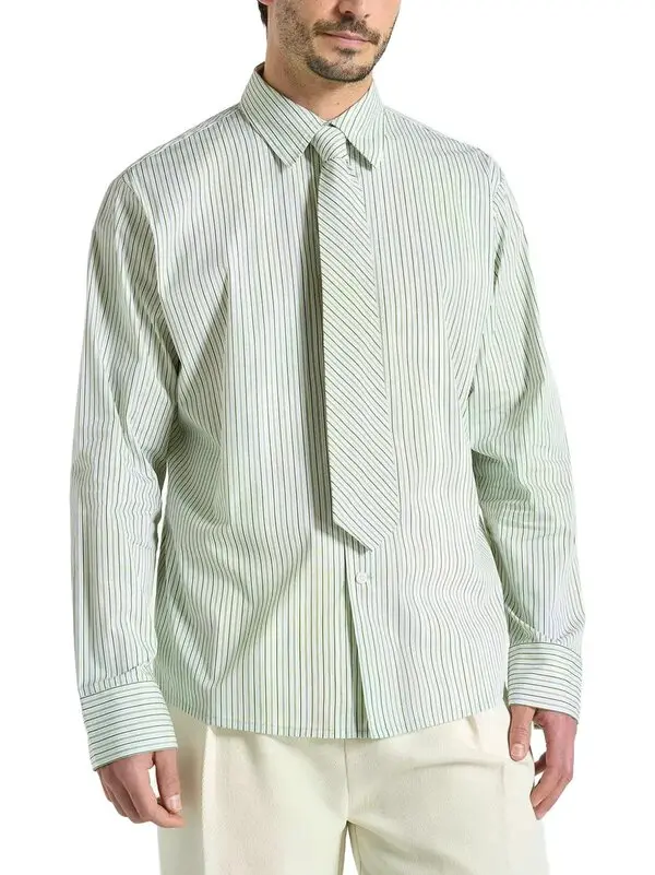 Manière De Voir Dylan Pinstripe Detachable-tie Shirt - Green