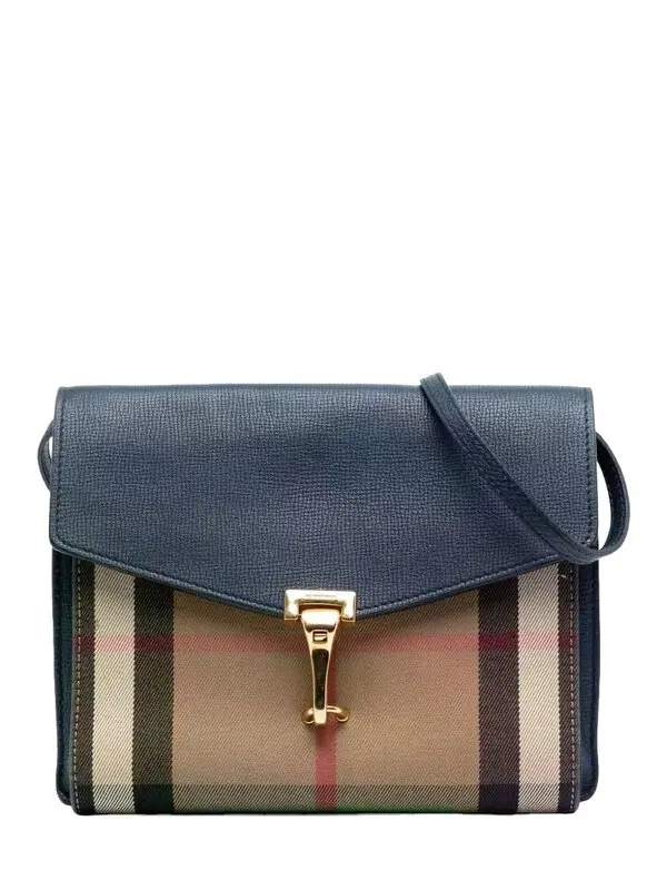 Burberry Small Leather And House Check Canvas Derby Macken Crossbody Bag - Blue