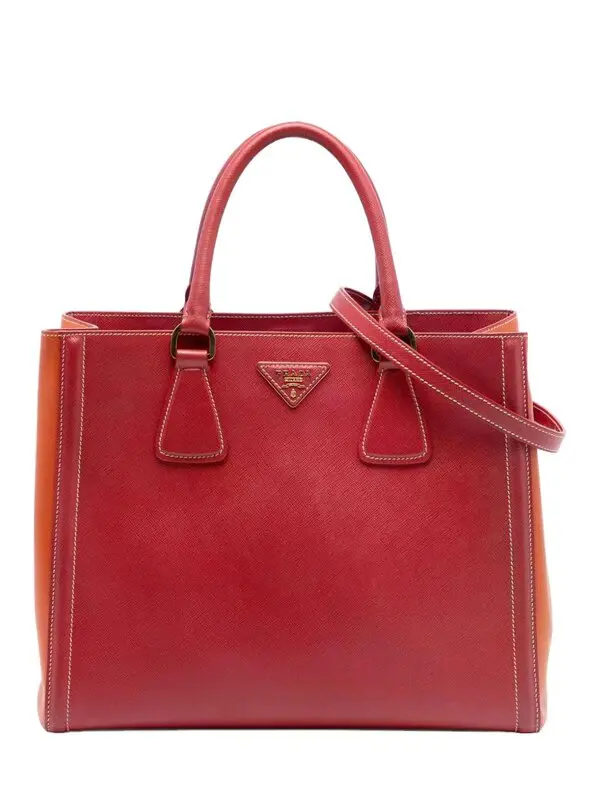 Prada 2010-2026 Bicolor Saffiano Lux Satchel - Orange