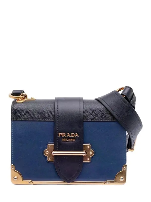 Prada Saffiano Trimmed City Calf Cahier Crossbody Bag - Black