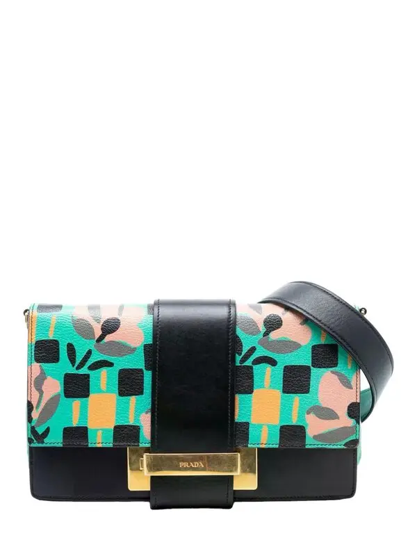 Prada Floral Printed Leather Crossbody Bag - Black