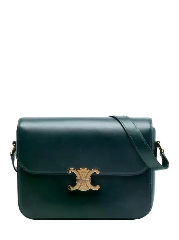 Celine 2019 Large Shiny Calfskin Triomphe Crossbody Bag - Green