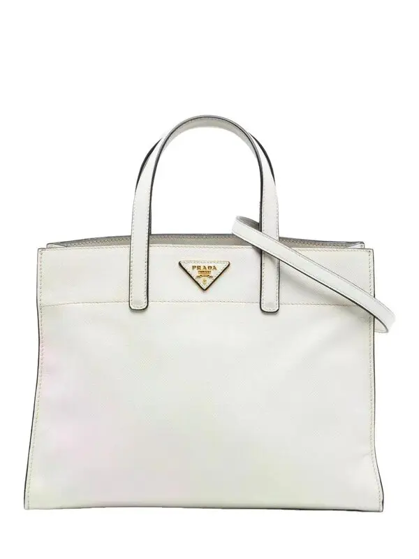 Prada Saffiano Soft Triple Pocket Satchel - White