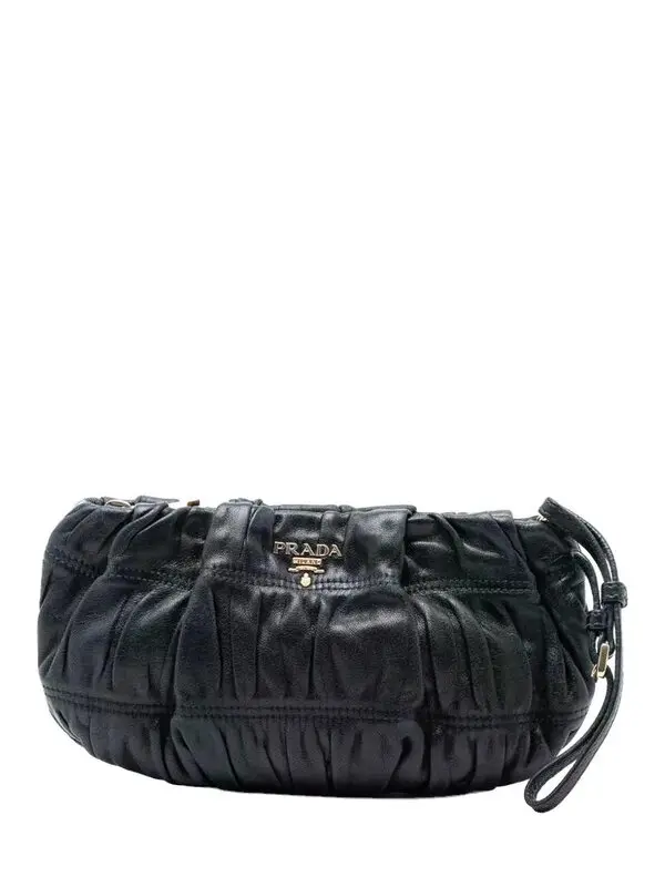 Prada Nappa Gaufre Wristlet Clutch Bag - Black