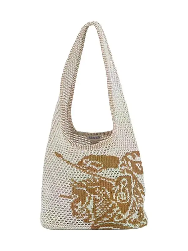 Burberry Equestrian Knight Crochet Viscose Tote Bag - Brown