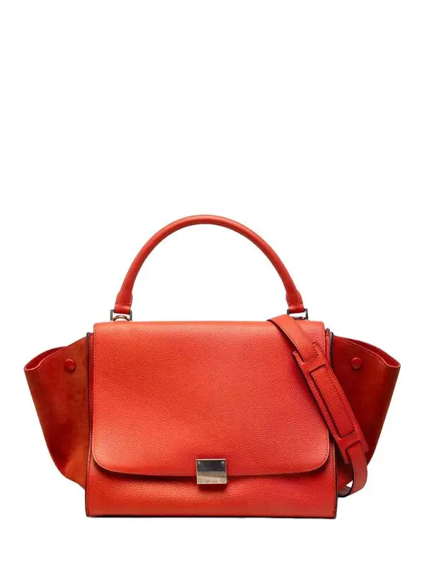 Celine 2013 Medium Drummed Calfskin And Suede Trapeze Satchel - Orange