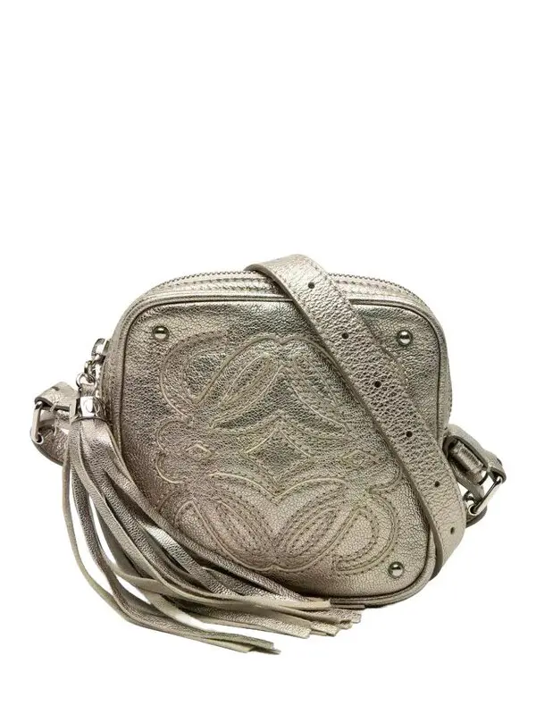 Loewe 2007 Mini Metallic Goatskin Anagram Tassel Crossbody Bag - Silver