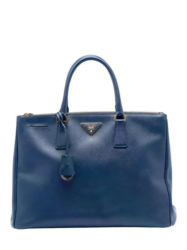 Prada Large Saffiano Lux Galleria Double Zip Tote Satchel - Blue