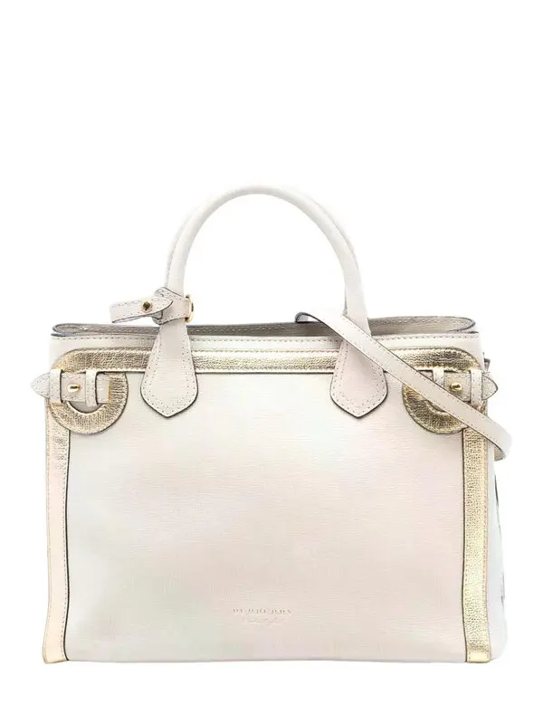Burberry 2000-2017 Medium Bicolor Leather And House Check Banner Satchel - White