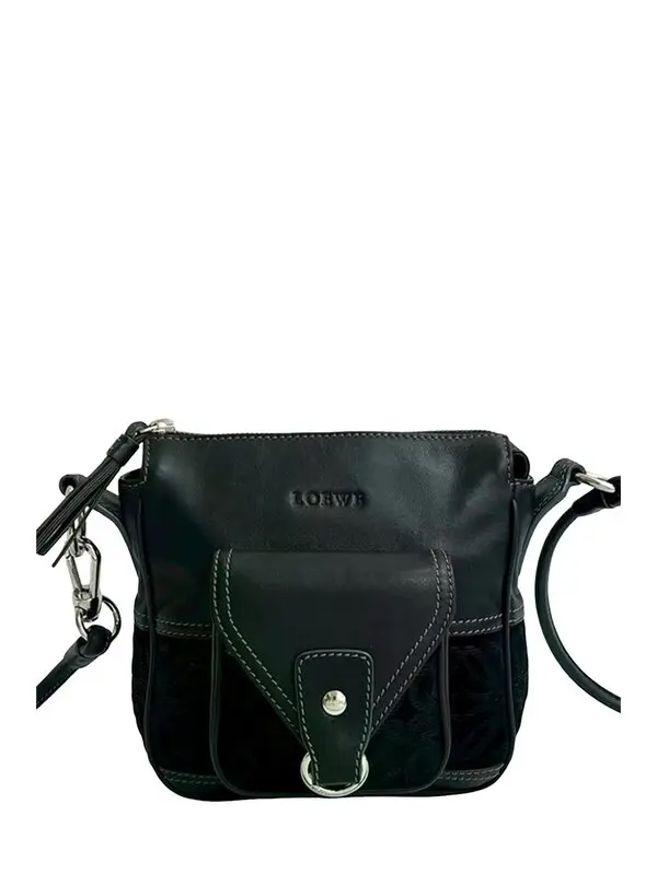 Loewe Anagram Leather And Suede Crossbody Bag - Black