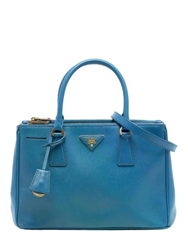 Prada Small Saffiano Lux Galleria Double Zip Satchel - Blue