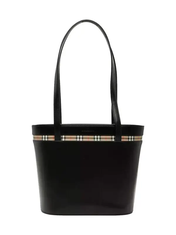 Burberry House Check Trimmed Leather Tote Bag - Black