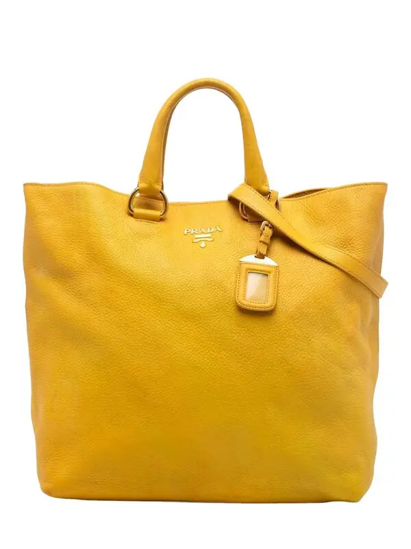 Prada 2010-2026 Vitello Daino Open Convertible Tote Satchel - Yellow