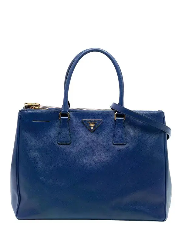 Prada Large Saffiano Lux Galleria Double Zip Tote Satchel - Blue