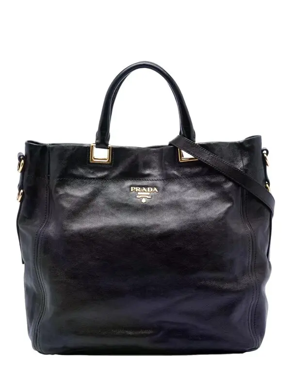 Prada Glace Calf Open Convertible Tote Satchel - Black