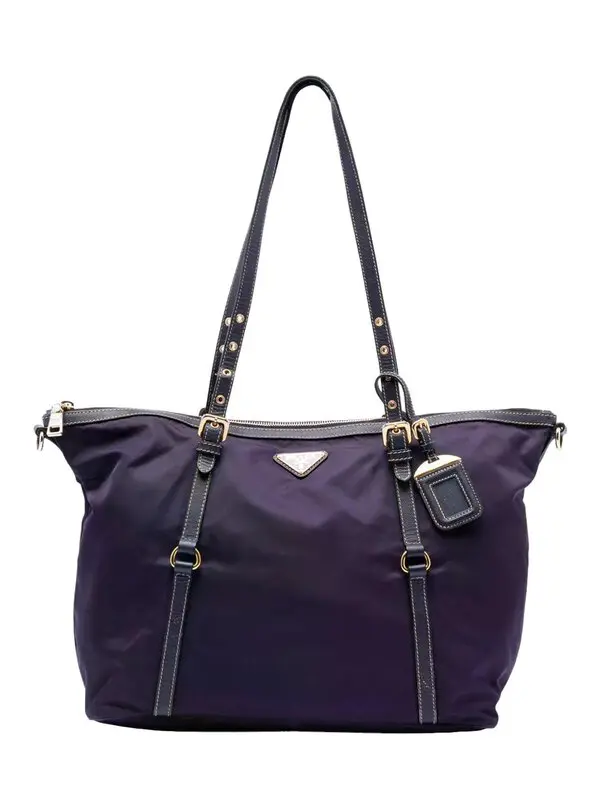 Prada Saffiano Trimmed Tessuto Satchel - Purple