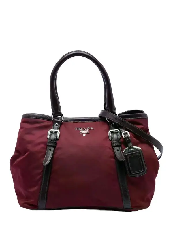 Prada Vitello Daino Trimmed Tessuto Satchel - Red