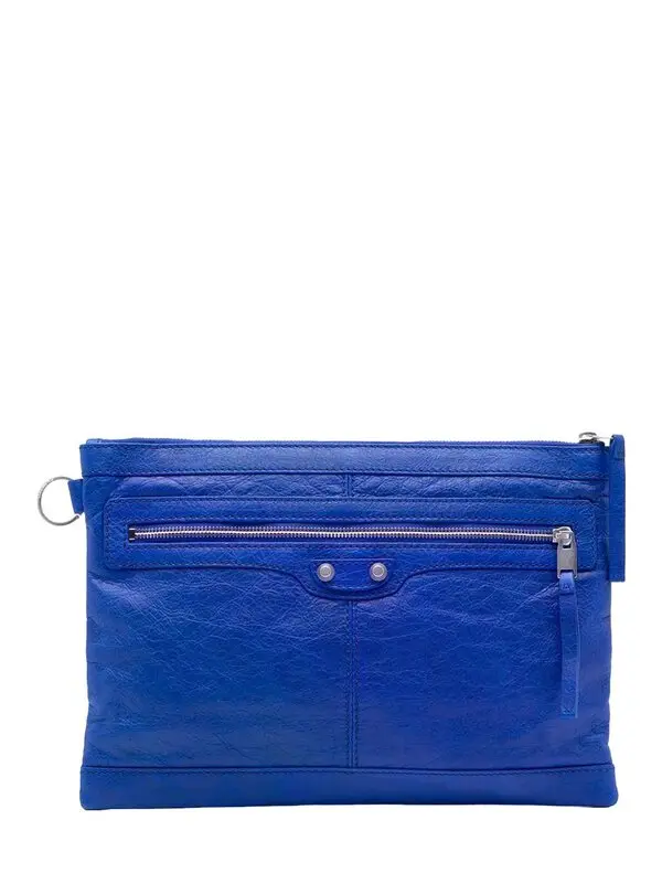 Balenciaga 2016 Lambskin Motocross Classic Clip M Clutch - Blue