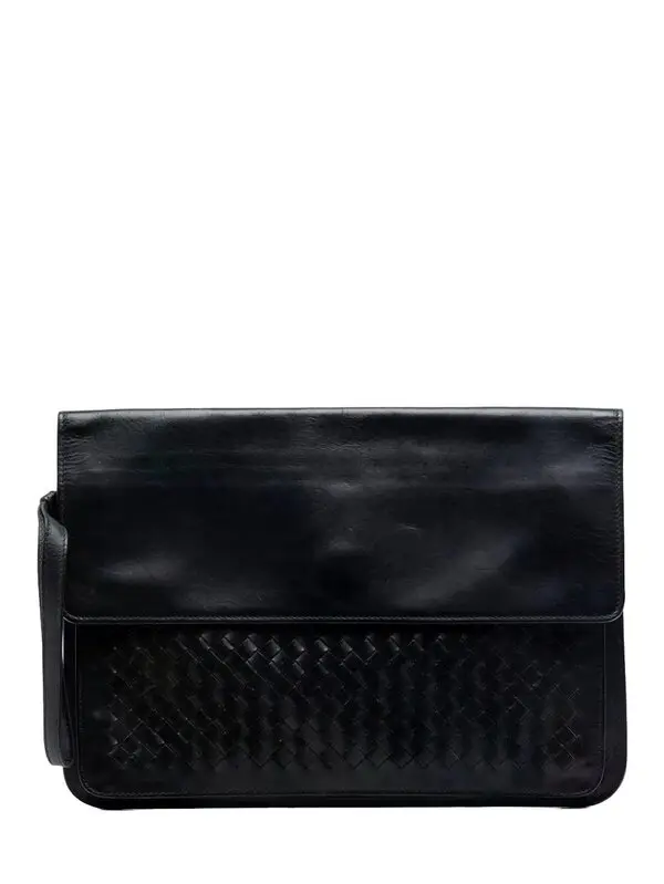 Bottega Veneta Leather Intrecciato Clutch Bag - Black