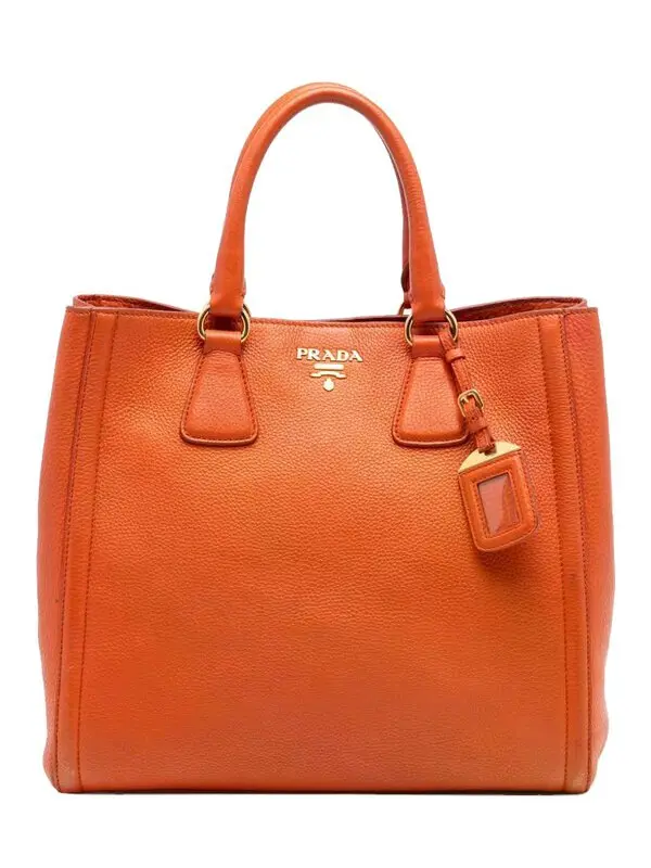 Prada Vitello Daino Open Convertible Tote Satchel 2000-2026 - Orange