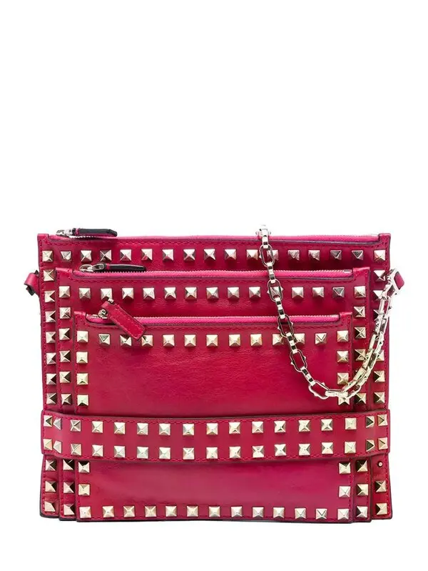 Valentino Garavani 2000-2017 Leather Rockstud Triple Zip Crossbody Bag - Pink