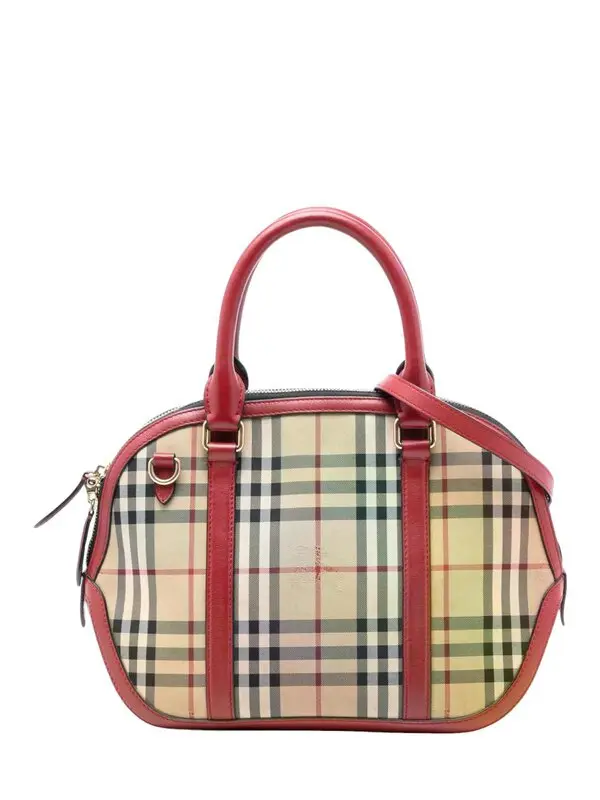 Burberry Haymarket Check Coated Canvas Orchard Bowling Satchel - Brown