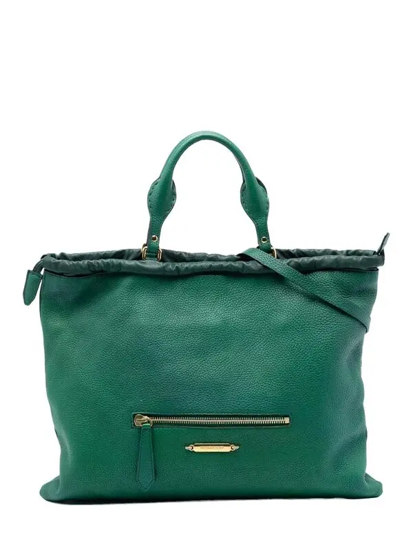 Burberry Leather Big Crush Convertible Tote Satchel - Green