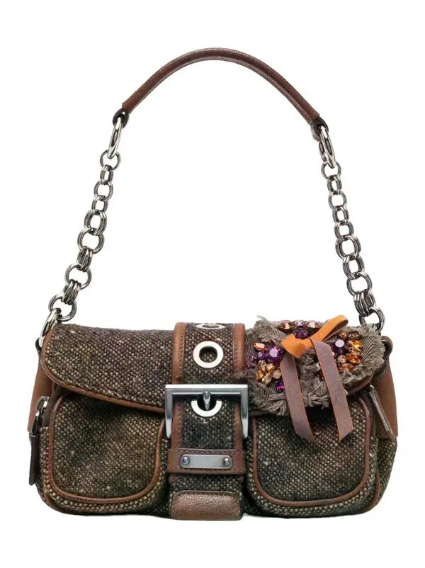 Prada Madras Tweed Shoulder Bag - Brown