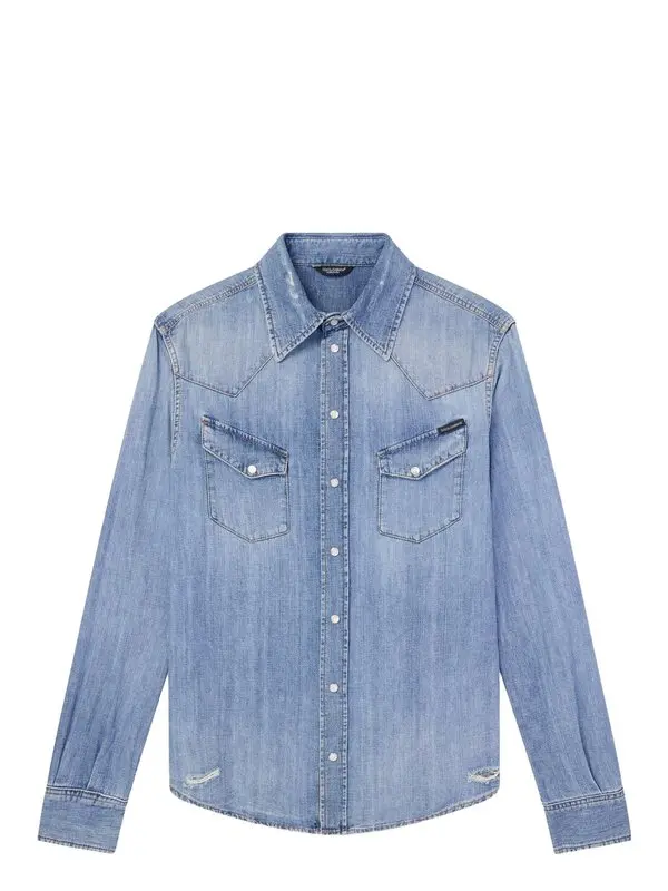 Dolce & Gabbana Distressed Cotton Shirt - Blue