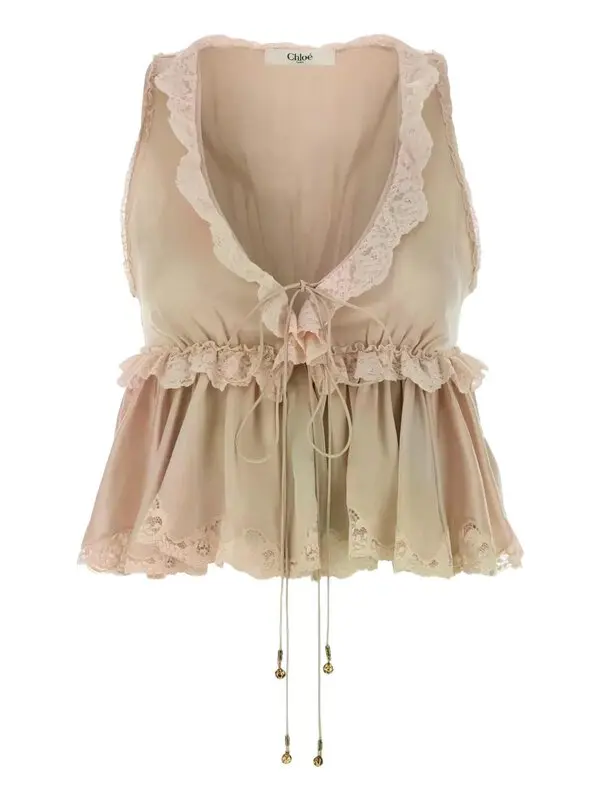 Chloé Lace-trim Satin Top - Neutrals