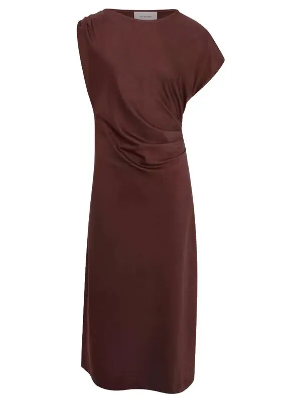 YVES SALOMON Asymmetrical Jersey Midi Dress - Brown