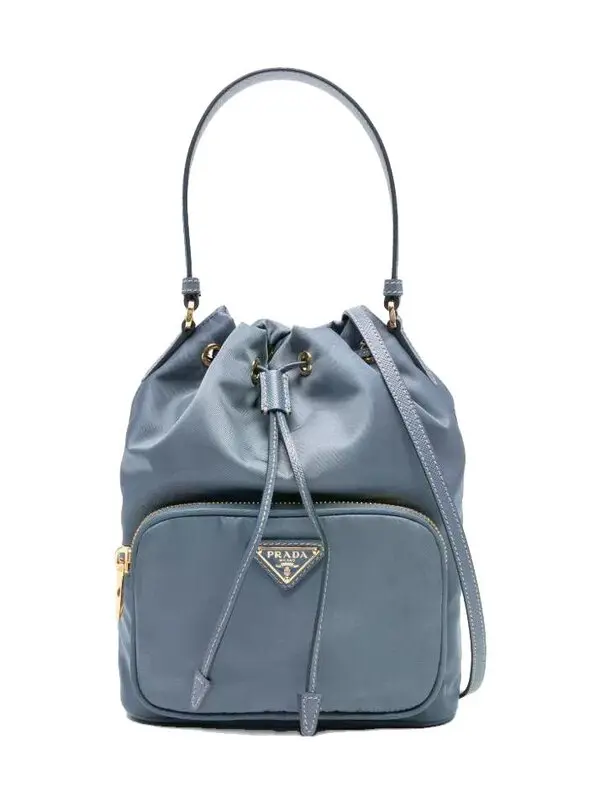 Prada Drawstring Zip Bucket Bag - Blue