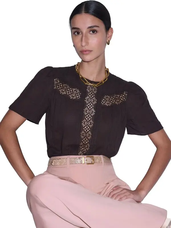 ME+EM Embroidered Detail T-shirt - Cocoa Brown