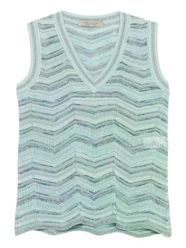 D.exterior V-neck Zig-zag Top - Blue